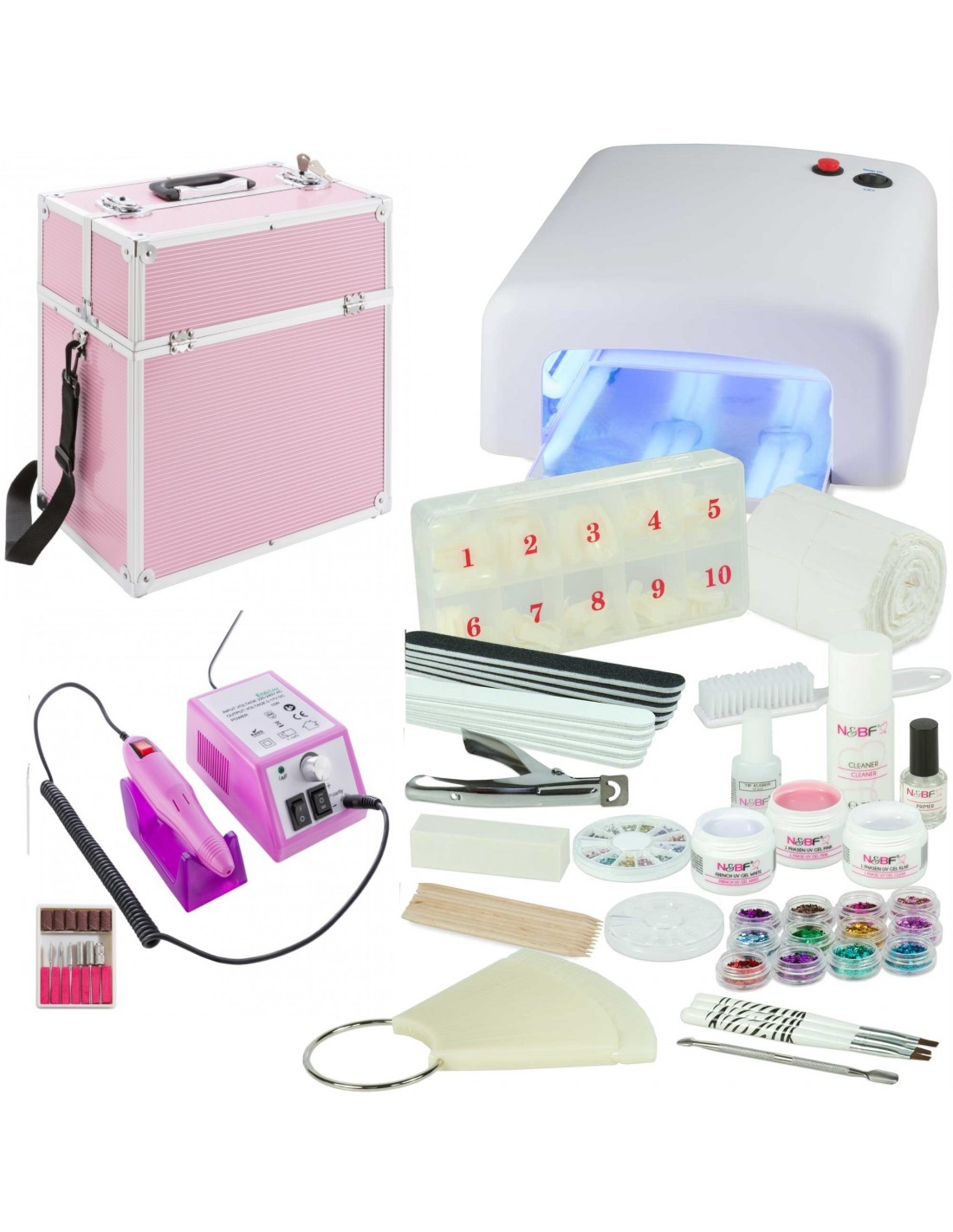 KIT UNHAS DE GEL BRANCO +BROCA +MALA ROSA | KITS UNHAS DE GEL COM B...